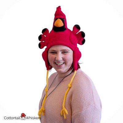 Happy Red Cardinal Hat Crochet Pattern Amigurumi Bird Cap