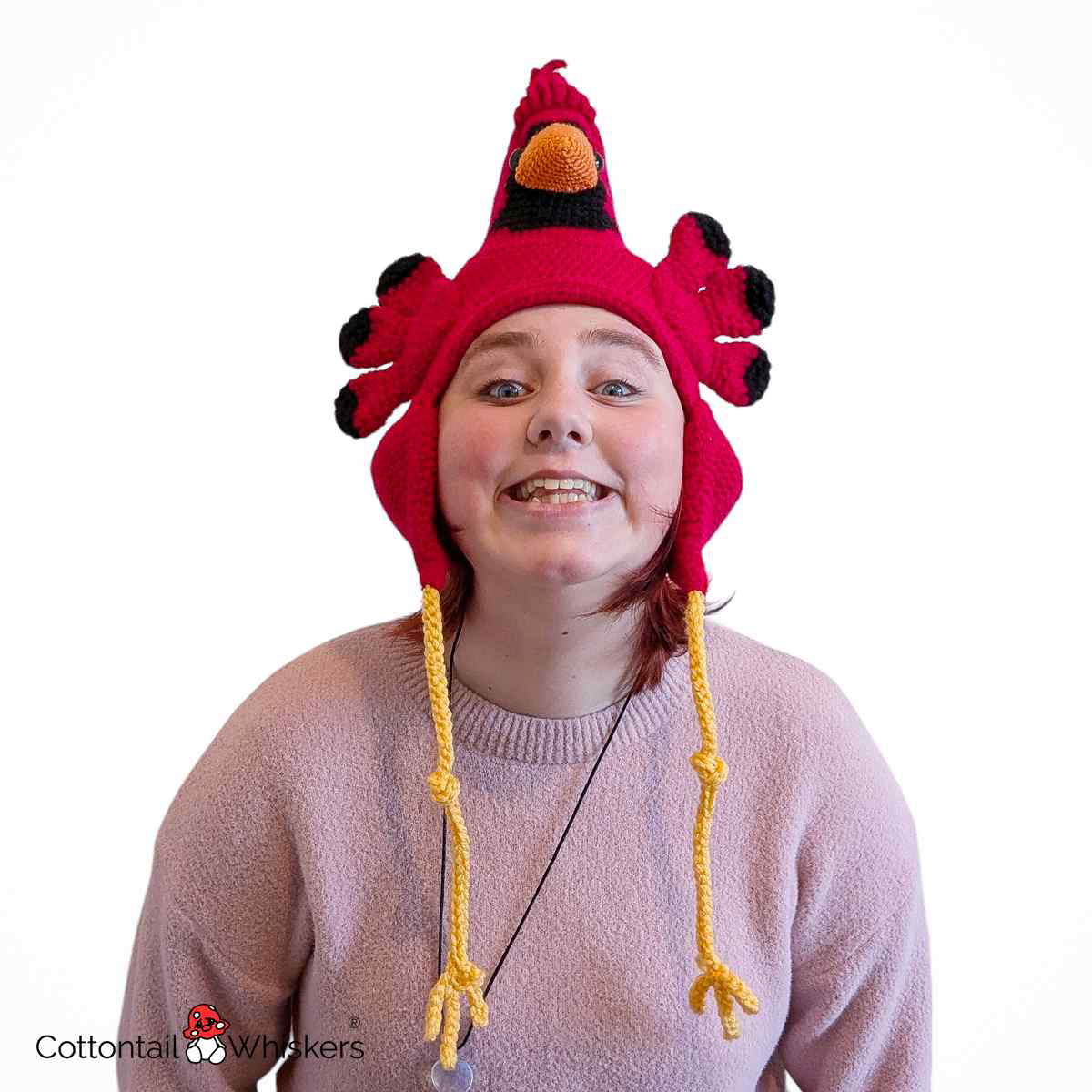 Happy Red Cardinal Hat Crochet Pattern Amigurumi Bird Cap