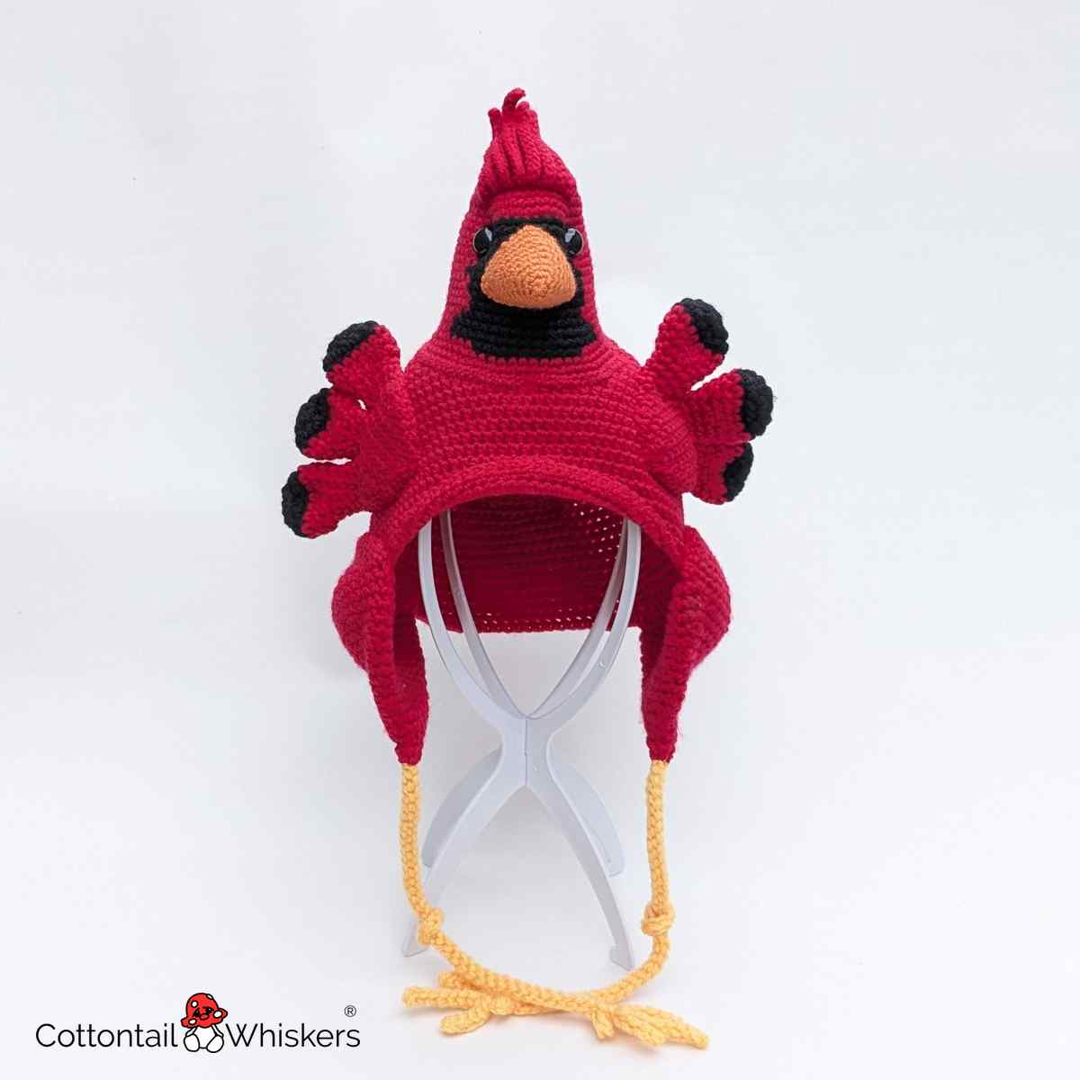 Happy Red Cardinal Hat Crochet Pattern Amigurumi Bird Cap
